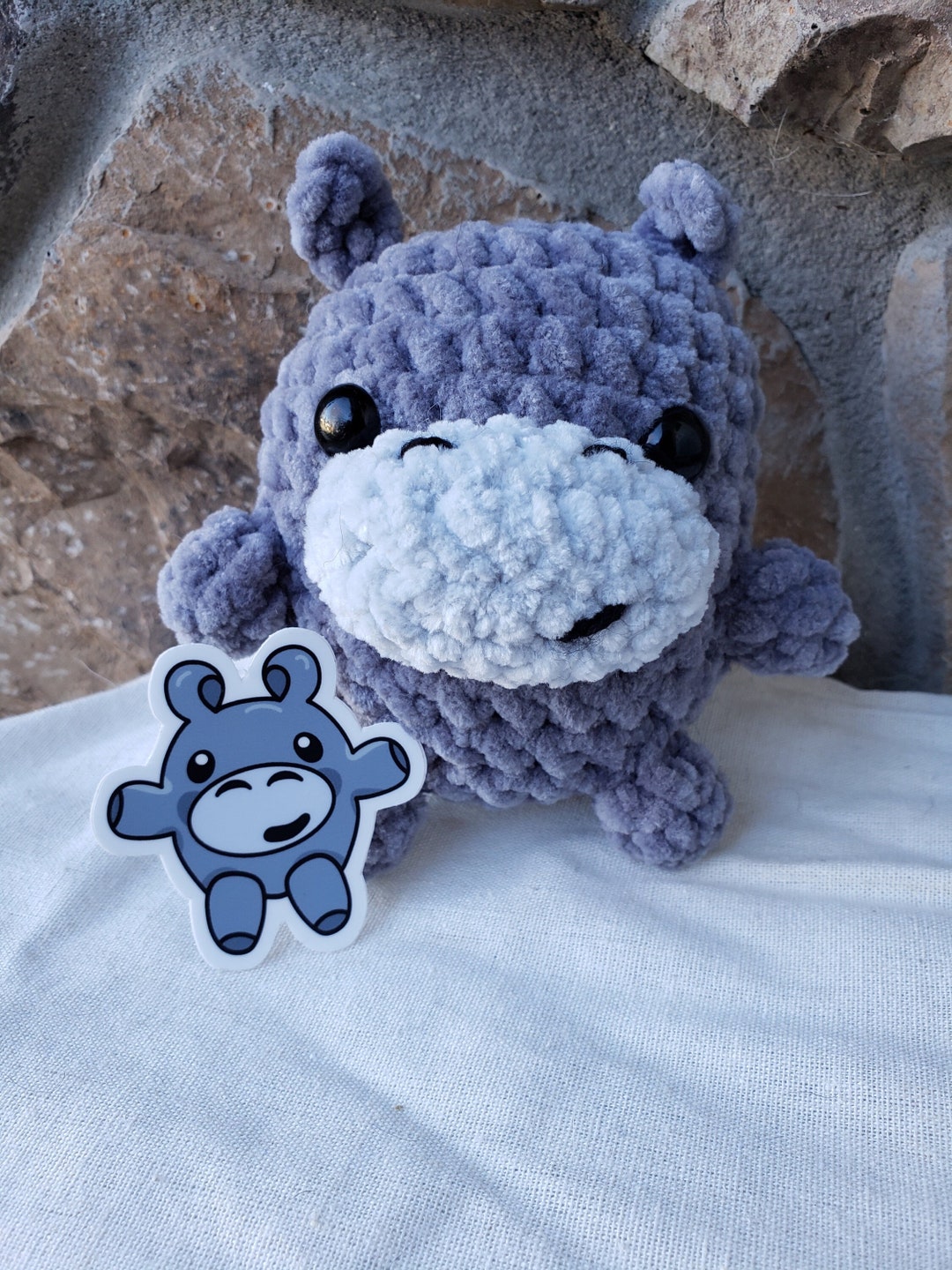 Crochet Hippo Plushie With Sticker: Little Yarn Friends Amigurumi - Etsy