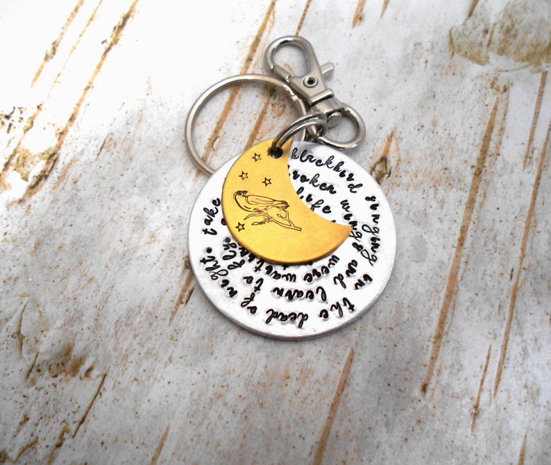 Hand Stamped Beatles Lyrics Keychain: Blackbird Moon Charm - Etsy
