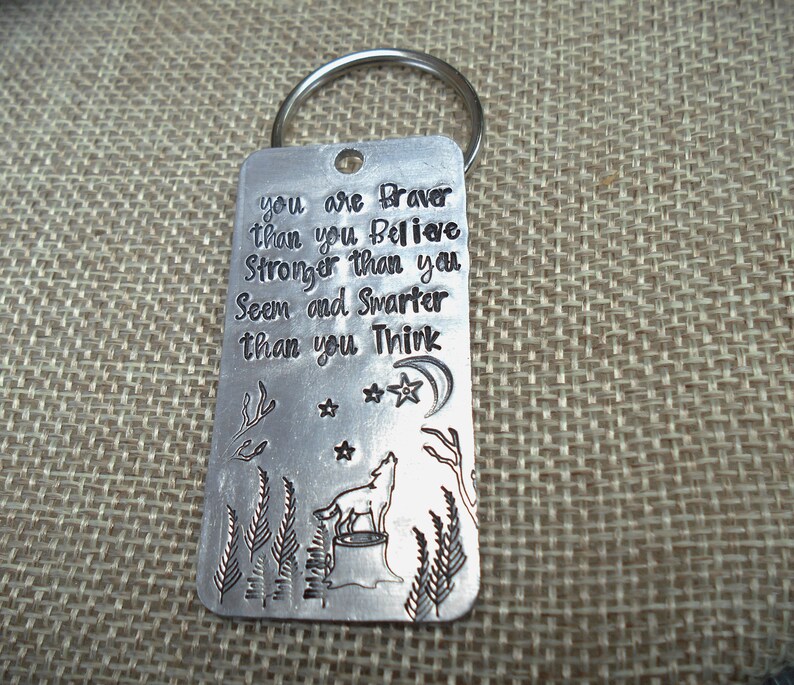 Hand Stamped Aluminum Keychain, Wolf Design, Inspirational Quote - Etsy