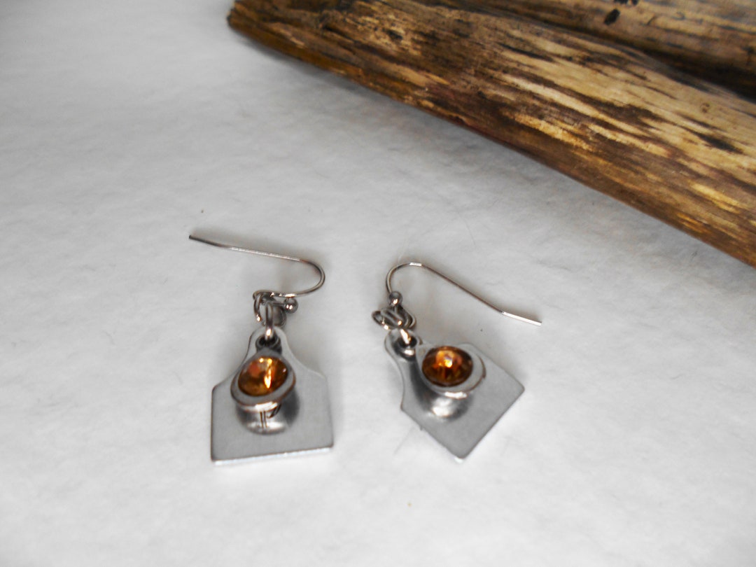 Farm Animal Ear Tag Earrings, Hand Stamped, Custom Birthstone Earrings ...