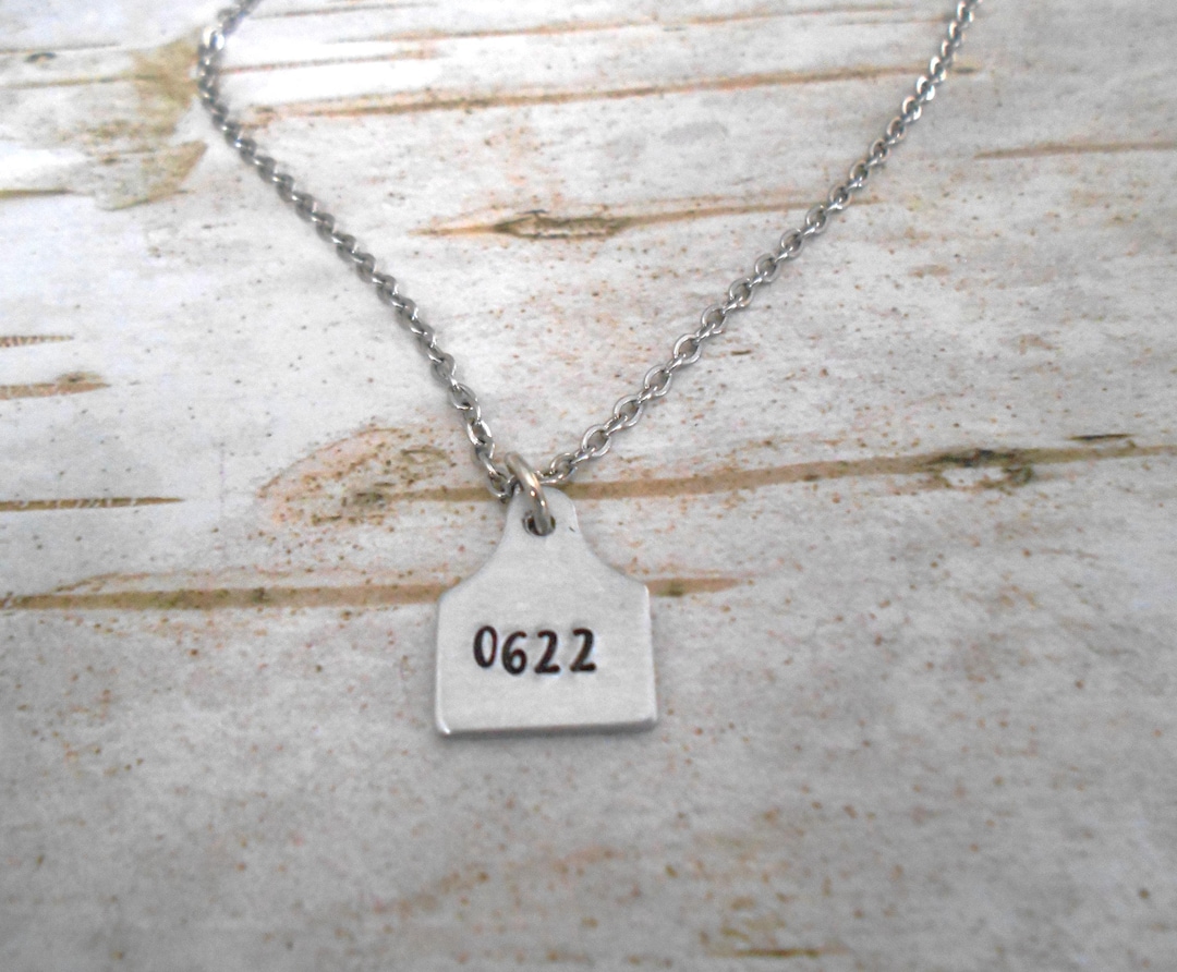 Cattle Tag Necklace, Custom Number Necklace, Personalized Jewelry, Hand ...