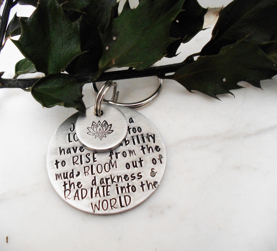 Hand Stamped Lotus Flower Keyring: Zen Yoga Gift - Etsy