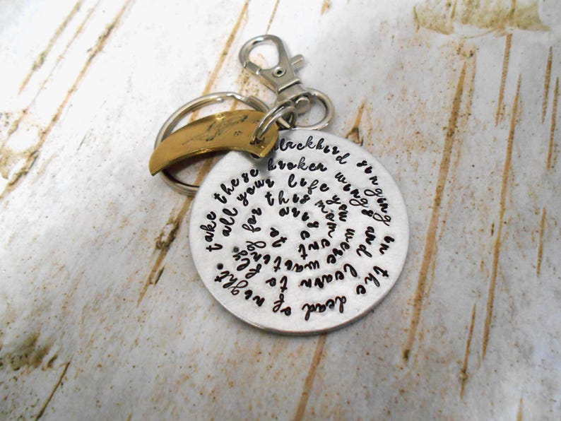 Hand Stamped Beatles Lyrics Keychain: Blackbird Moon Charm - Etsy
