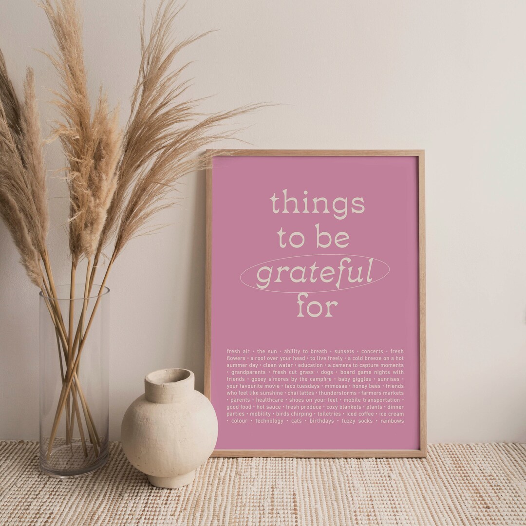 Printed 8x10 Pink Gratitude Print, Gratitude Poster, Things to Be ...