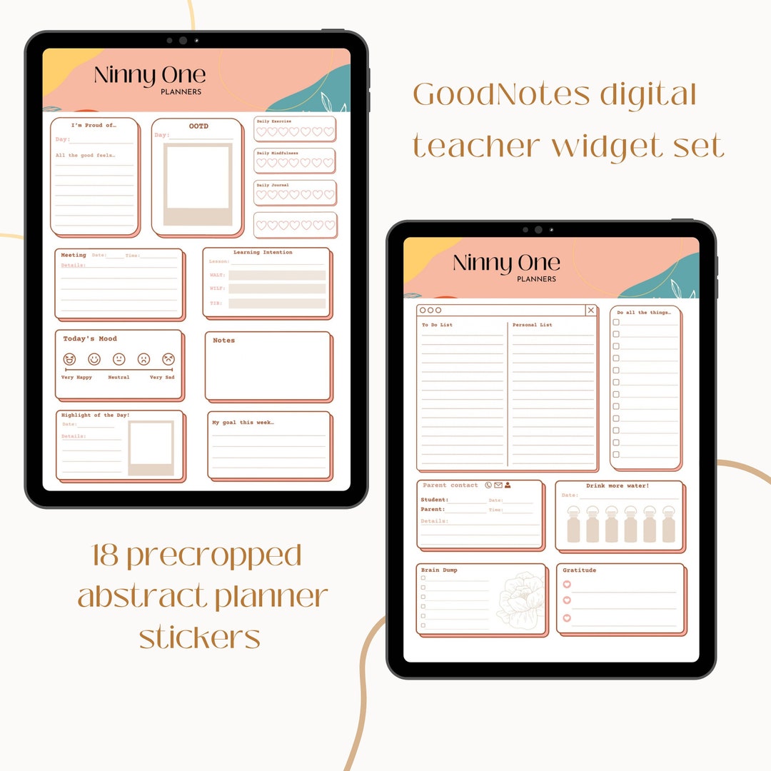 Retro Peach Teacher Widgets | Creative Planner Widgets | Goodnotes ...