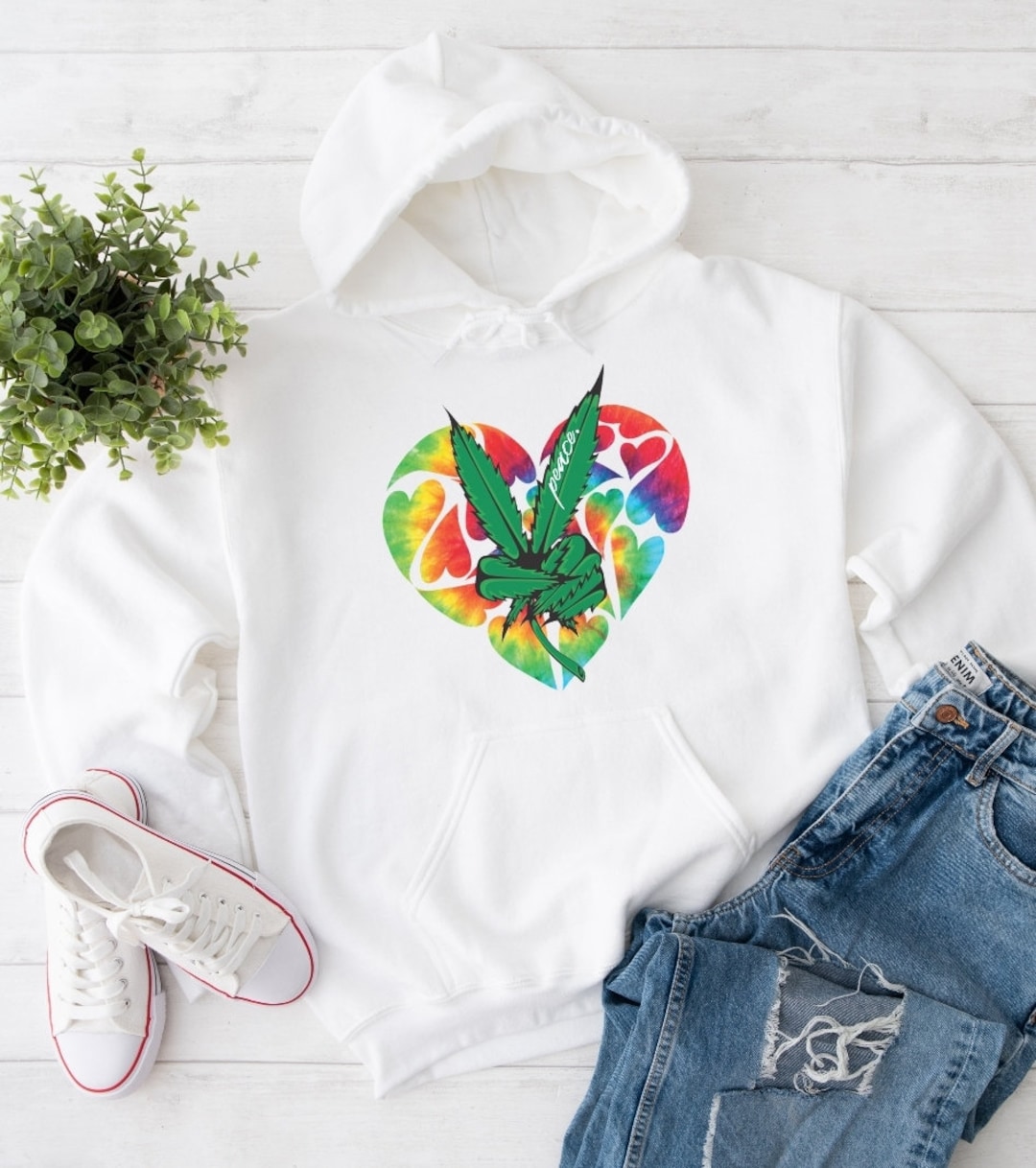 Rainbow Peace Sign Weed Leaf Hoodie, Funny 420 Hoodie, Cannabis Holiday Hoodie, Love Smoking ...