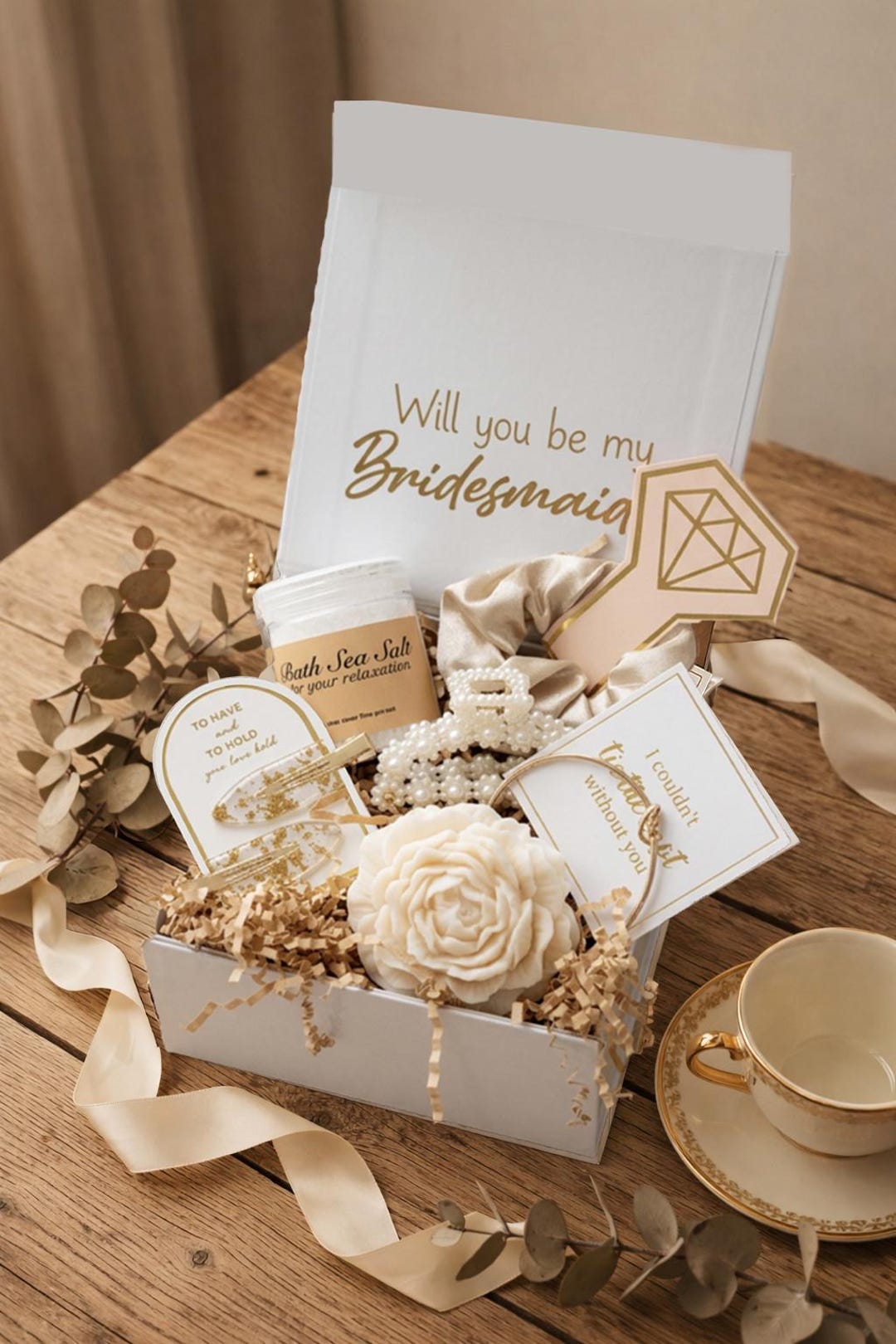 Personalized Bridesmaid Proposal Gift Box, Candle, Hair Accessories ...