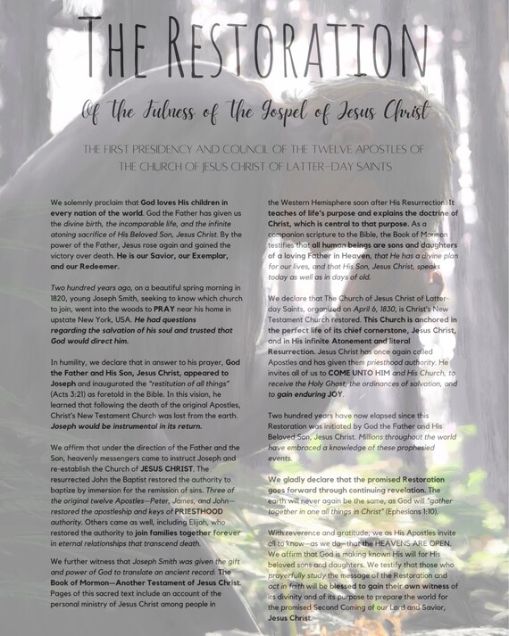 The Restoration PRINTABLES Digital Download LDS Prints | Etsy