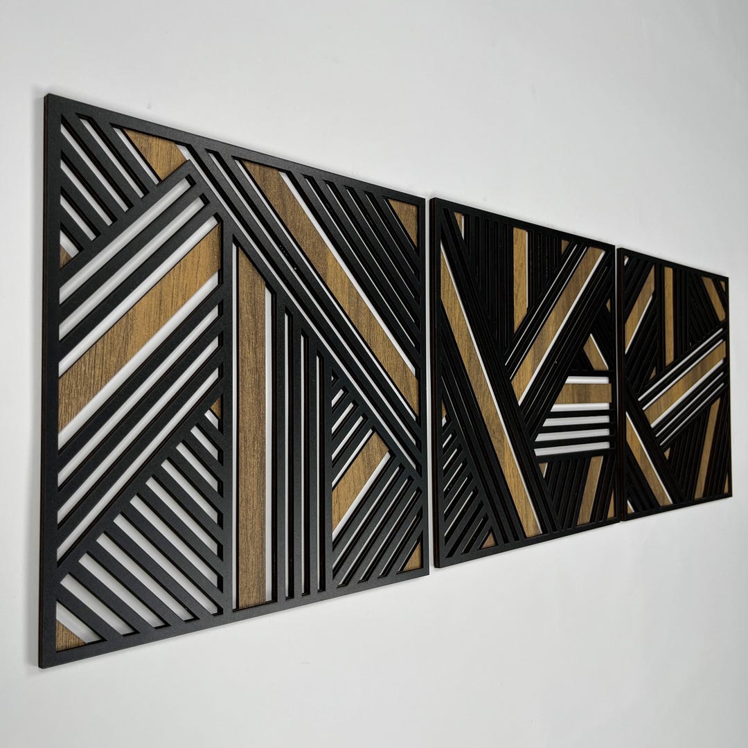Art Deco Wall Art Wood Panels, Wood Wall Art Large, Geometric Lines ...