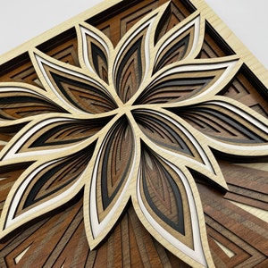Flower Wood Wall Art, Layered Wooden Wall Art, 3D Wood Wall Decor ...