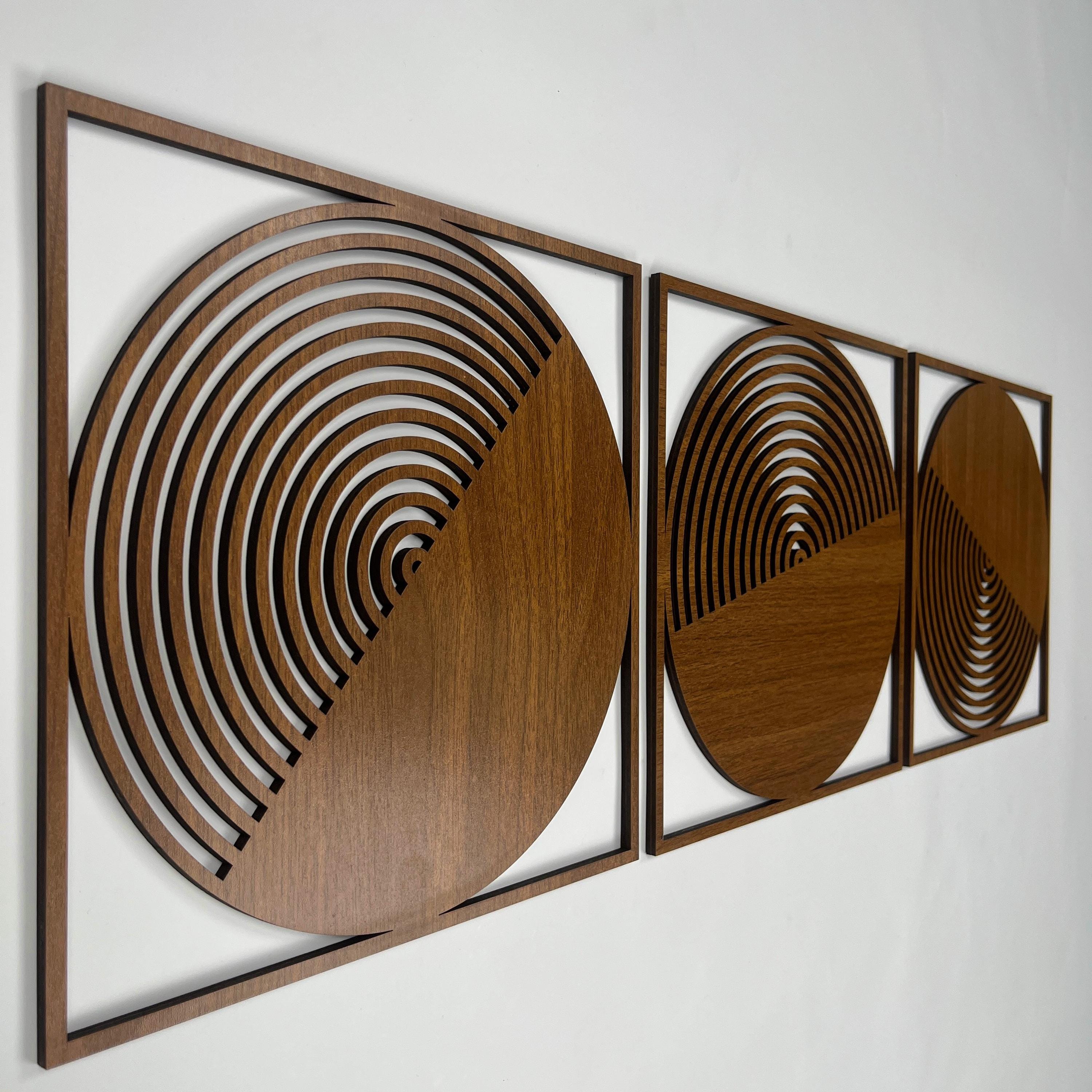 Round Boho Wall Art Wood Decor, Set of 3 Mid Century Modern Wood Wall ...