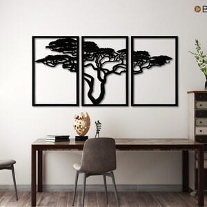 Tree Wood Wall Art Decor, 3 Piece African Tree Wooden Wall Decor, Set ...