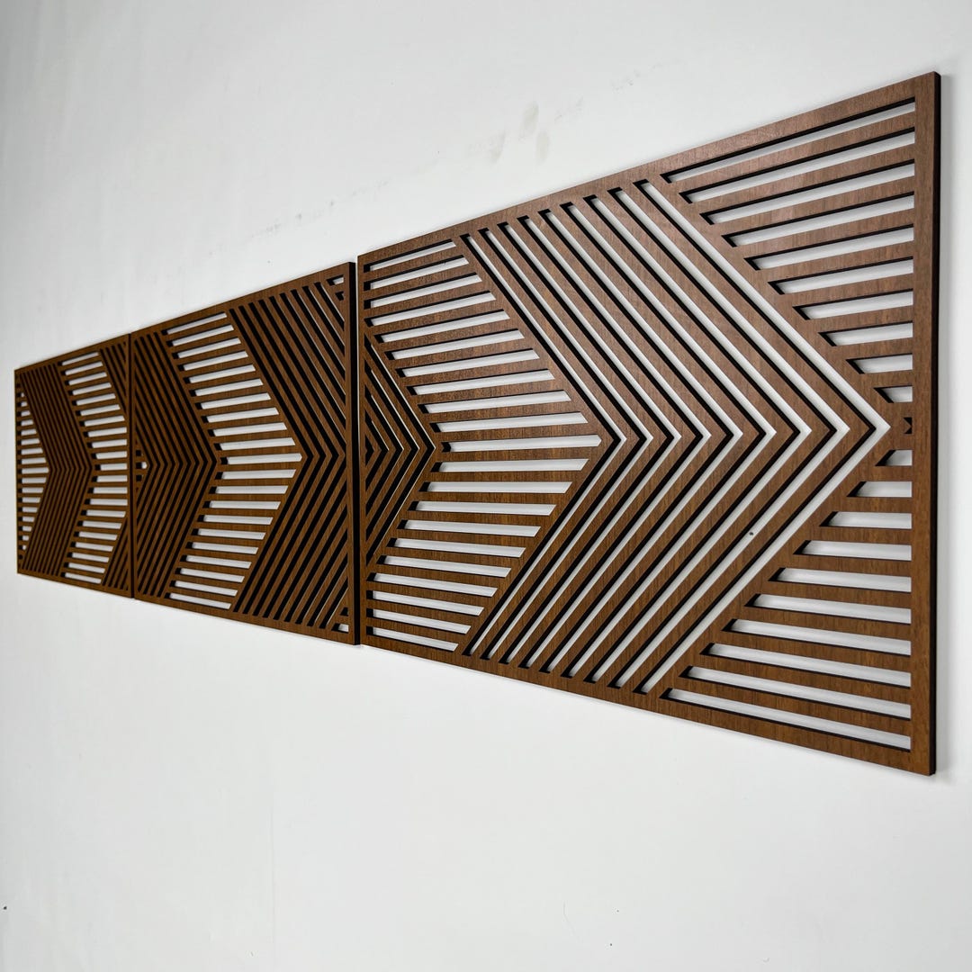 Modern Geometric Wood Wall Art in Horizontal Design, Rustic Mid Century ...