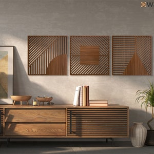 Geometric Shapes Wood Wall Art Decor, 3 Piece Wooden Wall Decoration ...