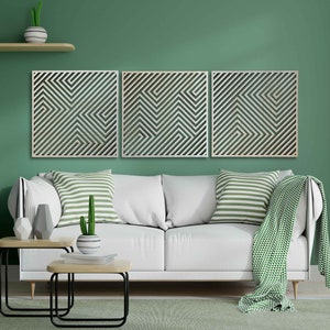 Wood Geometric Wall Art, Large 3D Optical Illusion Wooden Wall Art ...