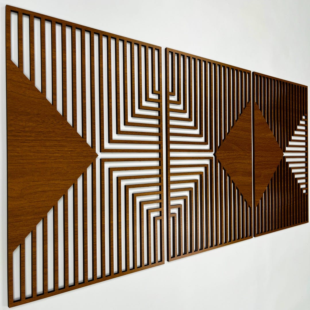 Art Deco Wooden Wall Panels, Mid Century Modern Wood Wall Art With ...