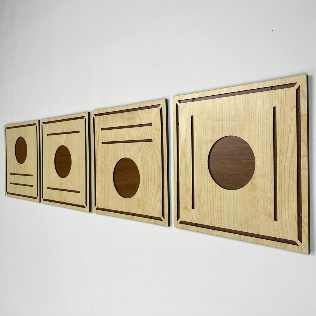 Modern Japandi Wood Wall Art Set of 4, Minimalist Geometric Panels With ...
