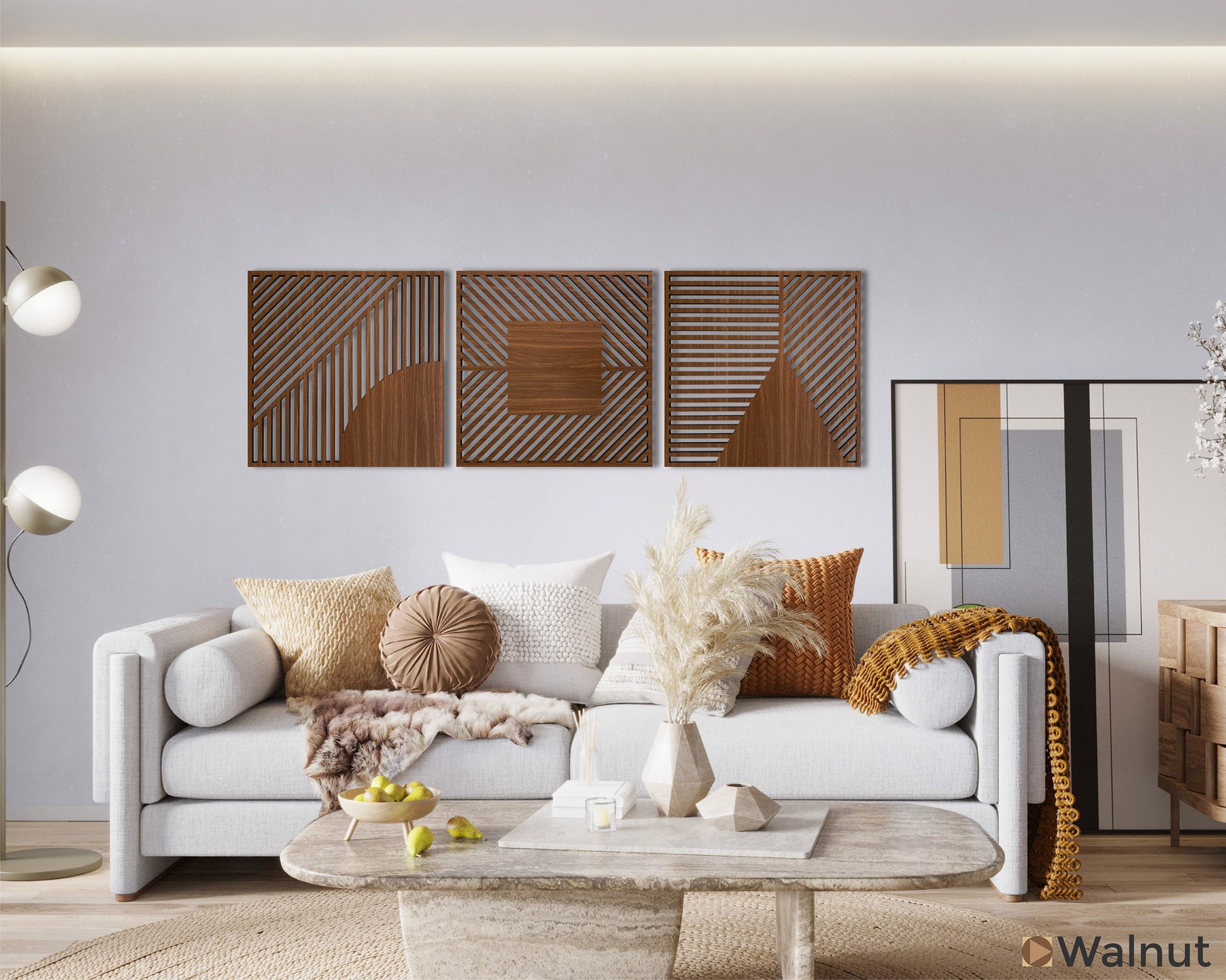 Geometric Shapes Wood Wall Art Decor, 3 Piece Wooden Wall Decoration ...