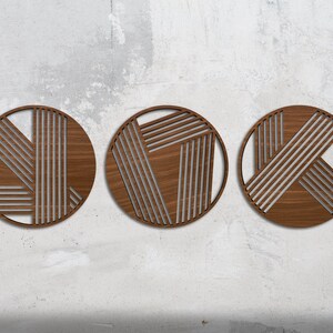 3 Piece Round Wood Wall Art Decor, Large Geometric Wall Art, Abstract ...