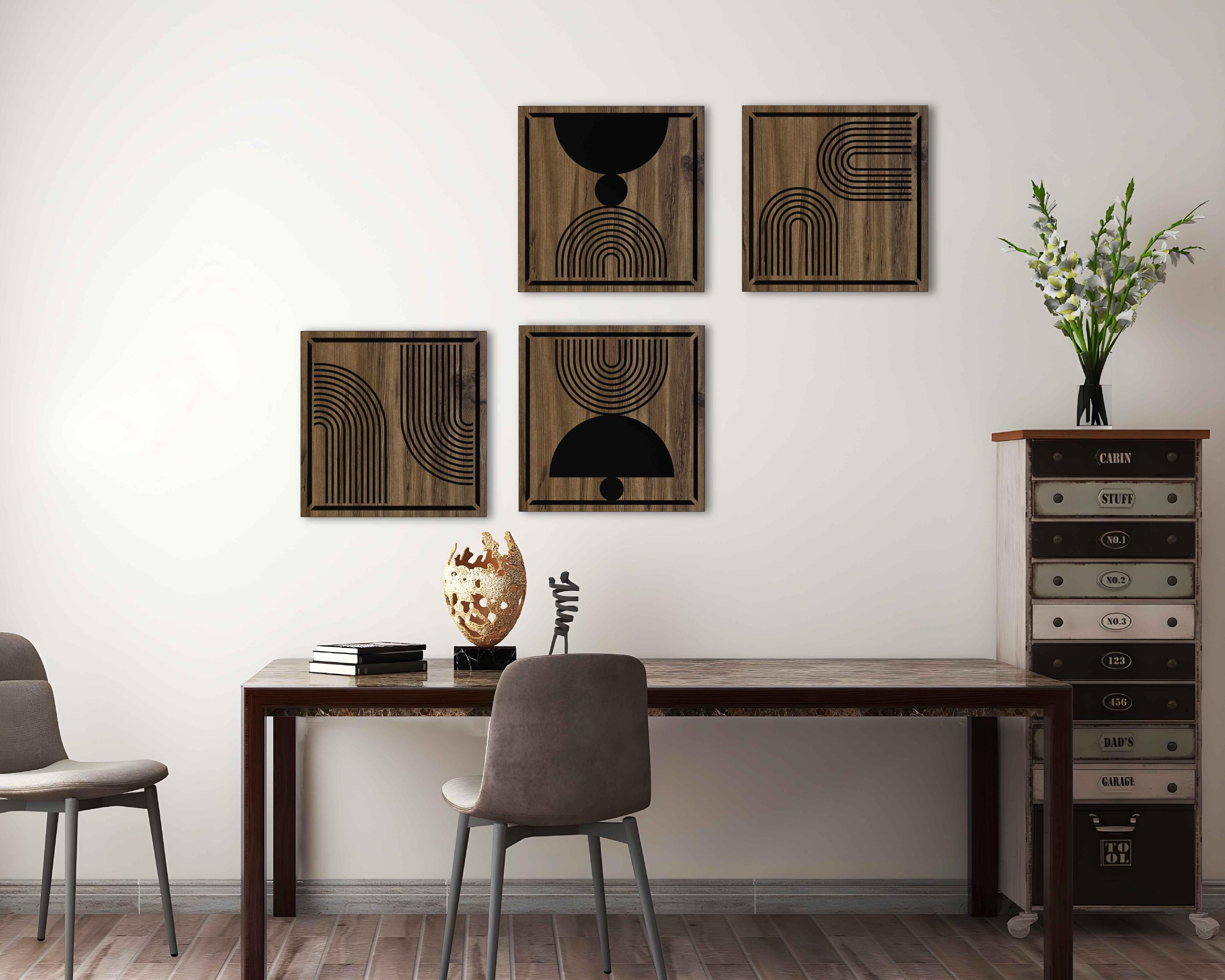Maximalist Mid Century Modern Wall Art Set of 4, Eclectic Mcm Wood Wall ...