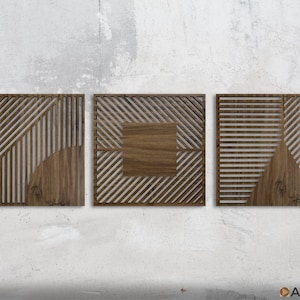 Geometric Shapes Wood Wall Art Decor, 3 Piece Wooden Wall Decoration ...