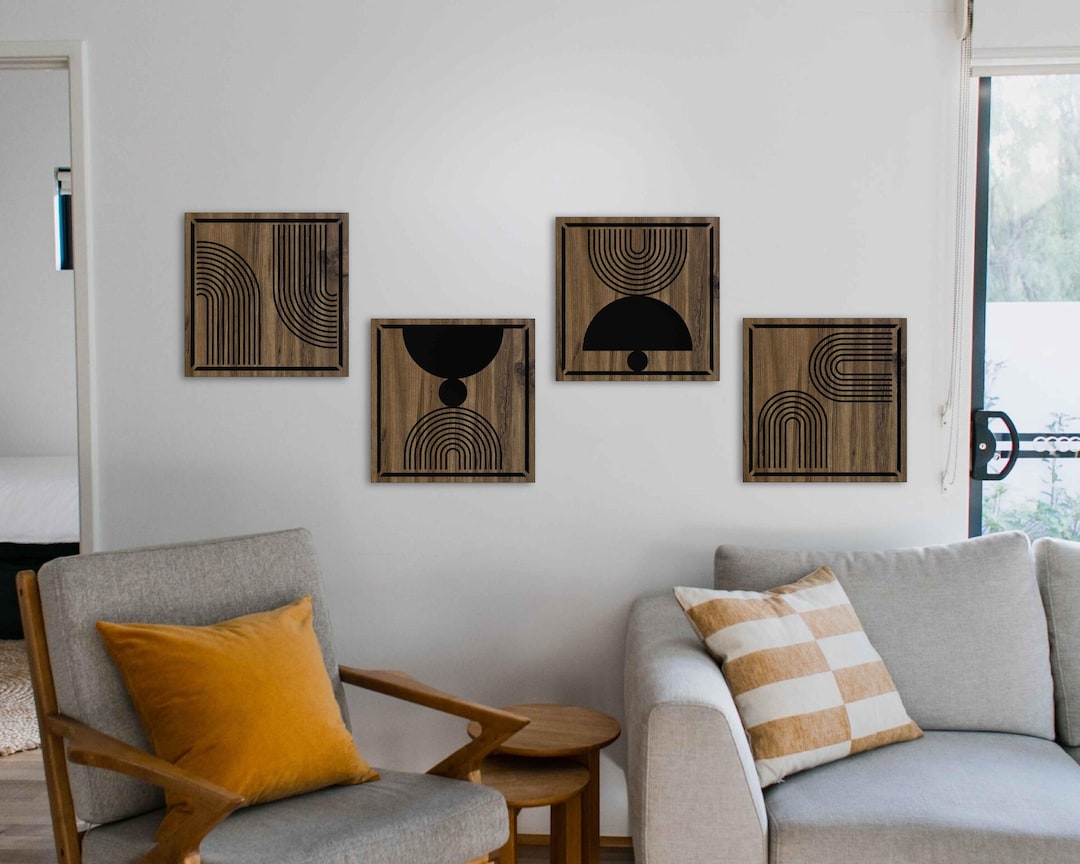 Maximalist Mid Century Modern Wall Art Set of 4, Eclectic Mcm Wood Wall ...