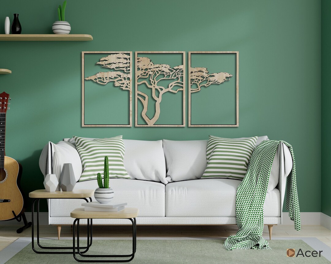 Tree Wood Wall Art Decor, 3 Piece African Tree Wooden Wall Decor, Set ...