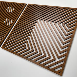 Modern Wood Wall Art, Geometric Wood Wall Decor Living Room, Set of 3 ...