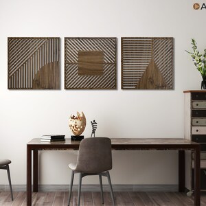 Geometric Shapes Wood Wall Art Decor, 3 Piece Wooden Wall Decoration ...