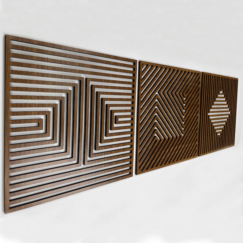 Large Geometric Wood Wall Art Set, 3 Piece Modern Wood Wall Decor Over ...