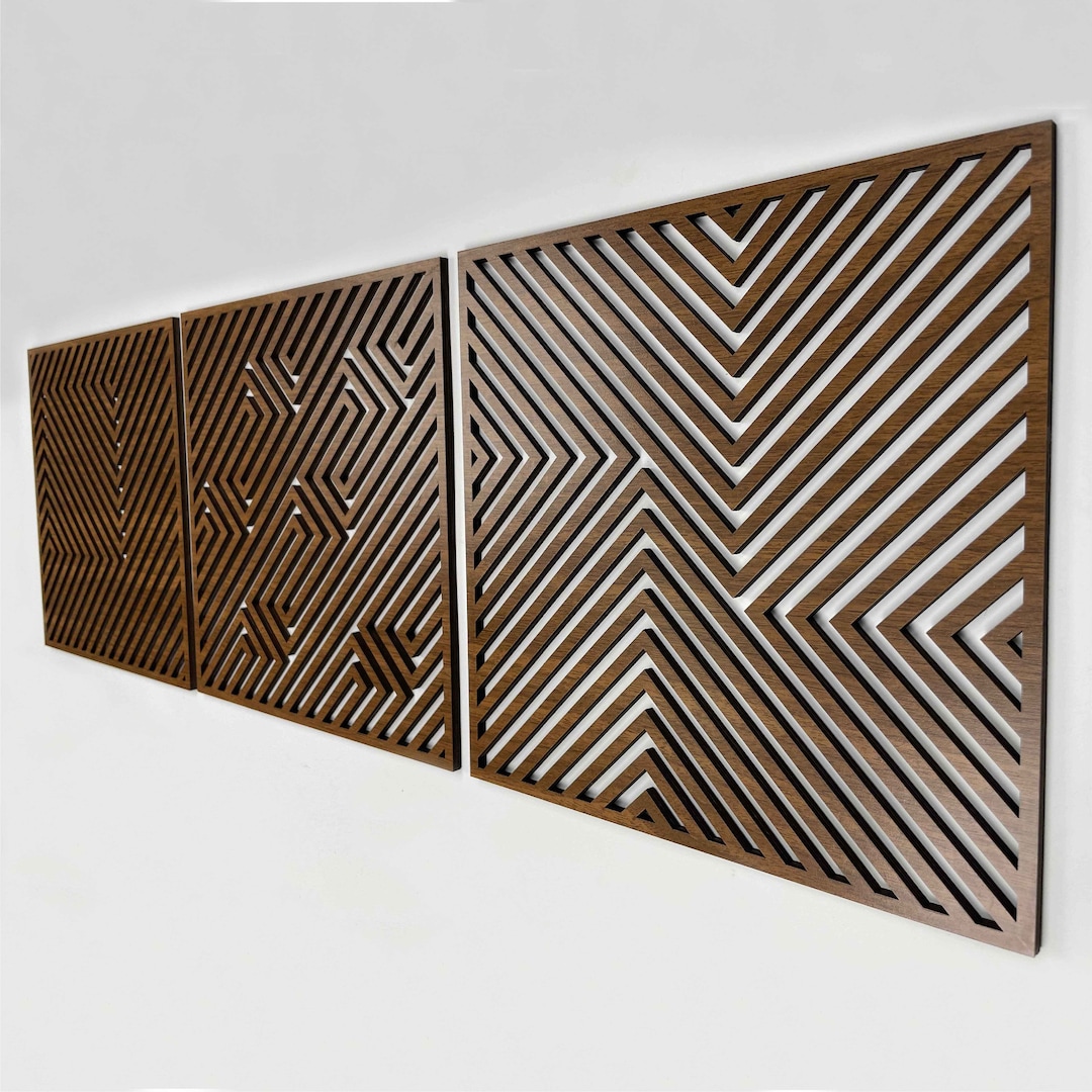 Abstract Wood Wall Art Modern, Geometric Wood Wall Decor Living Room ...