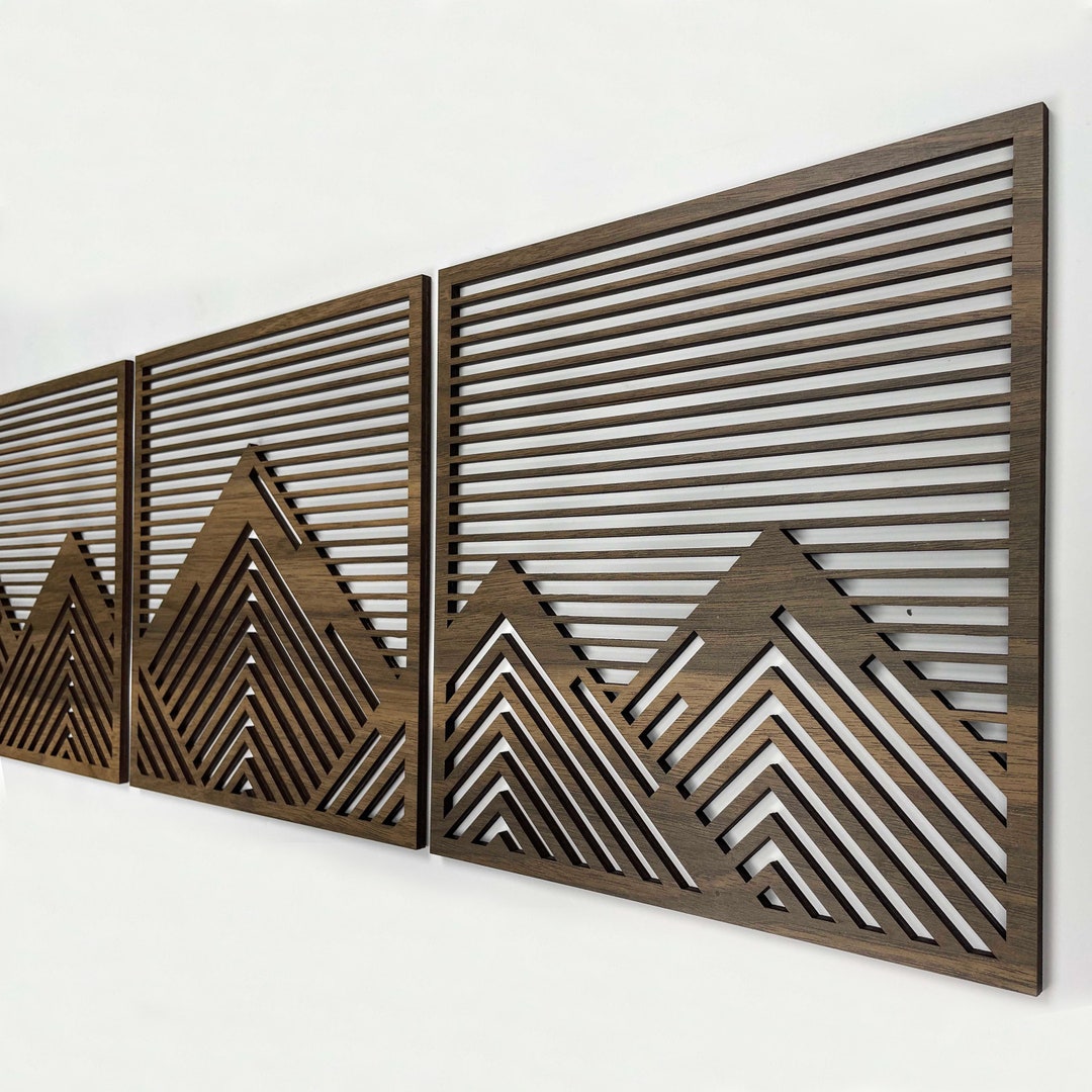 Mountain With Lines Panel Wood Wall Art Geometric Mountain Wood Wall ...