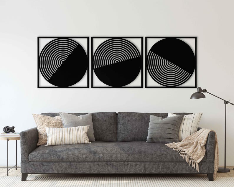 Round Wood Wall Art Set of 3, Modern Geometric Wooden Wall Art, Clean ...