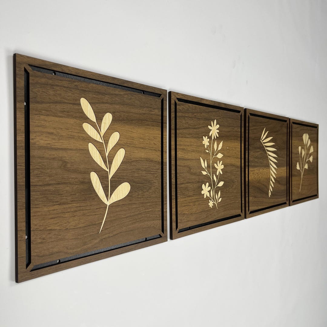 4 Piece Wood Signs With Botanical Design, Tropical Flower Wood Wall Art ...
