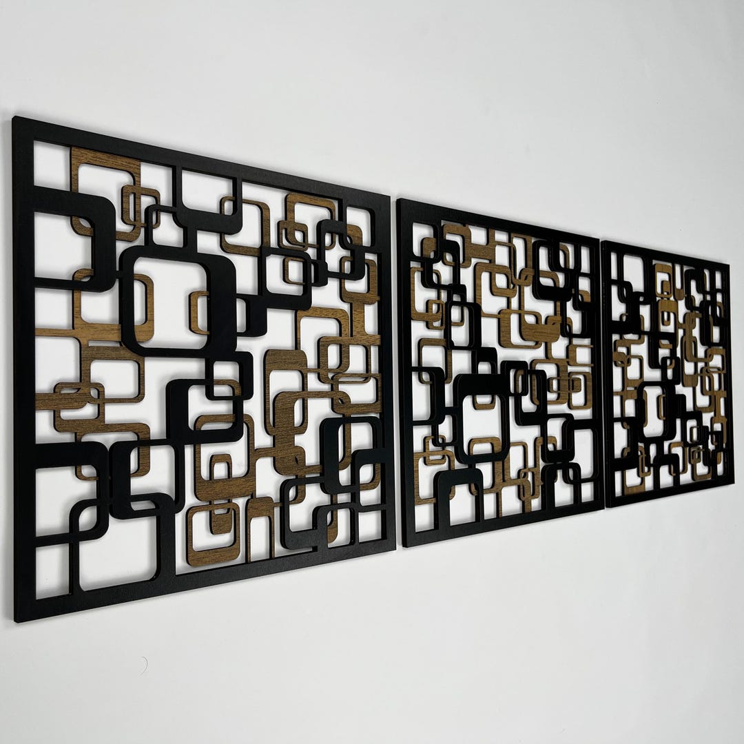 Decorative Abstract Wood Wall Art, Retro Geometric Wooden Wall Art ...