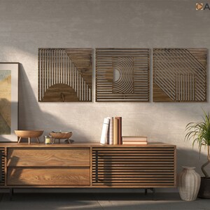 Abstract Wood Wall Art Decor, 3 Piece Geometric Wooden Wall Decoration ...