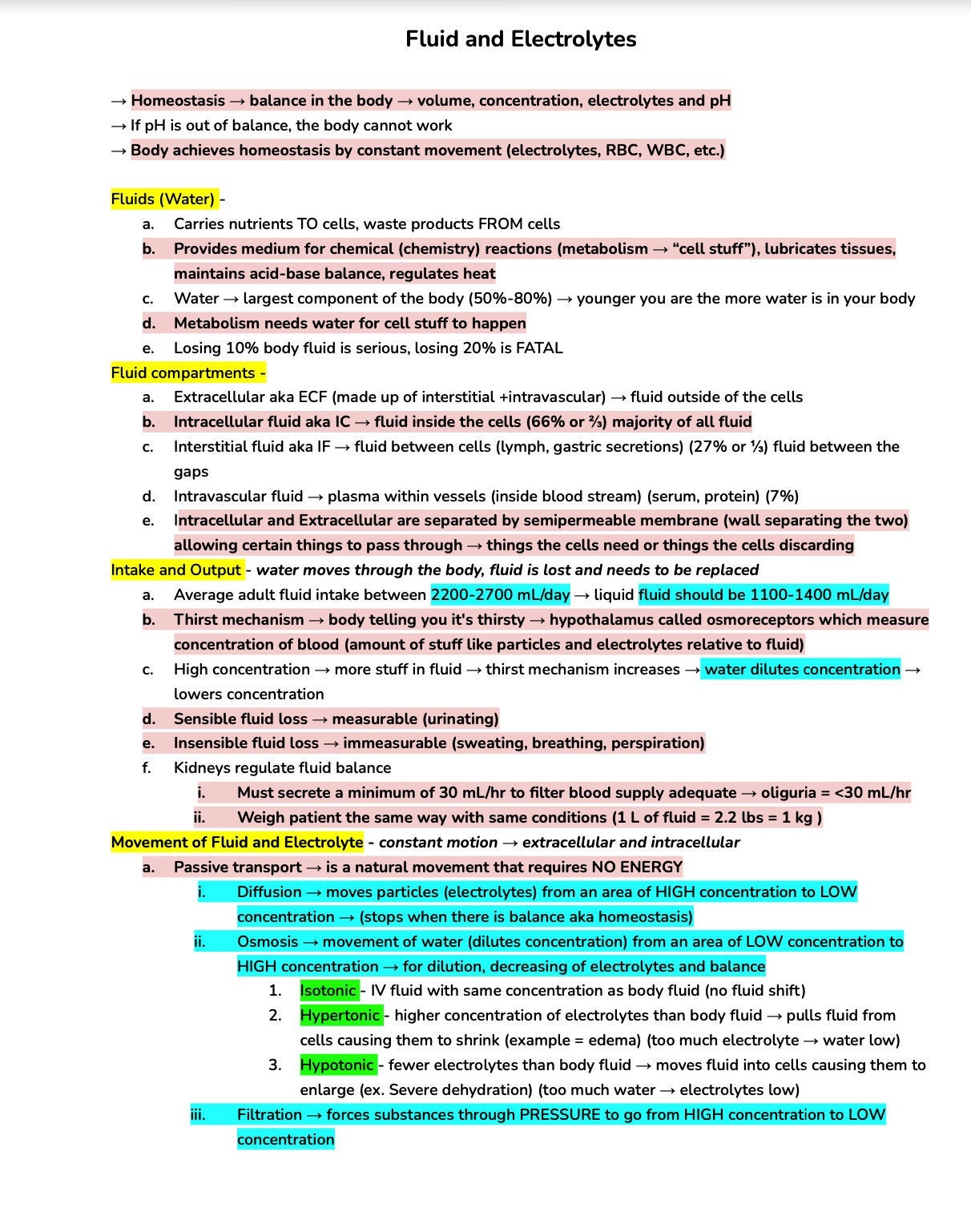 Medical Surgical Fluid and Electrolytes Study Guide - Etsy