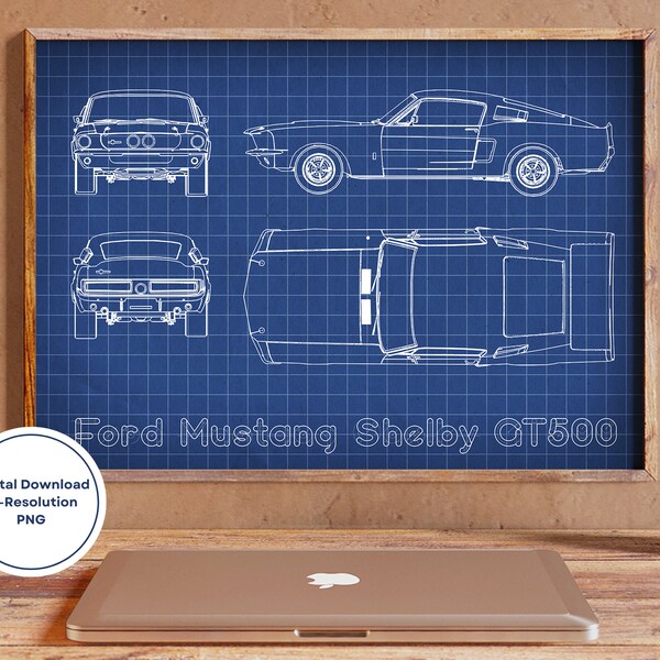 Mustang Blueprint Wall Art - Etsy