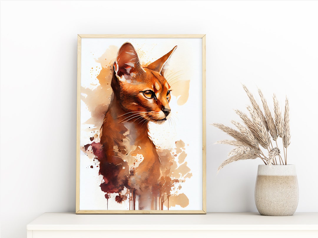 Abyssinian Cat Watercolour Art, Cats Digital Wall Art PRINTABLE Digital ...