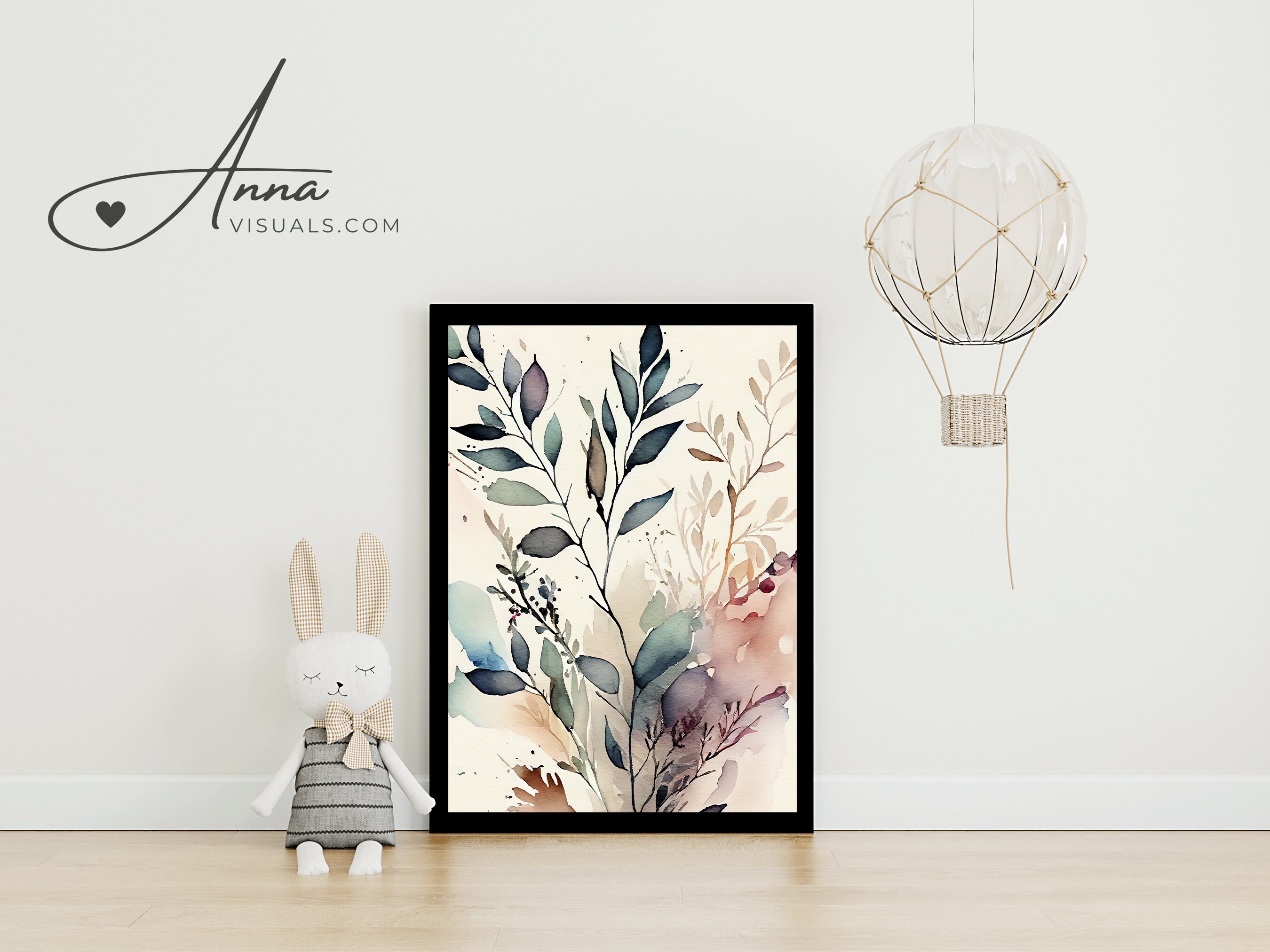 Calm Leaves, Watercolor Flower Painting, PRINTABLE Digital Wall Art ...