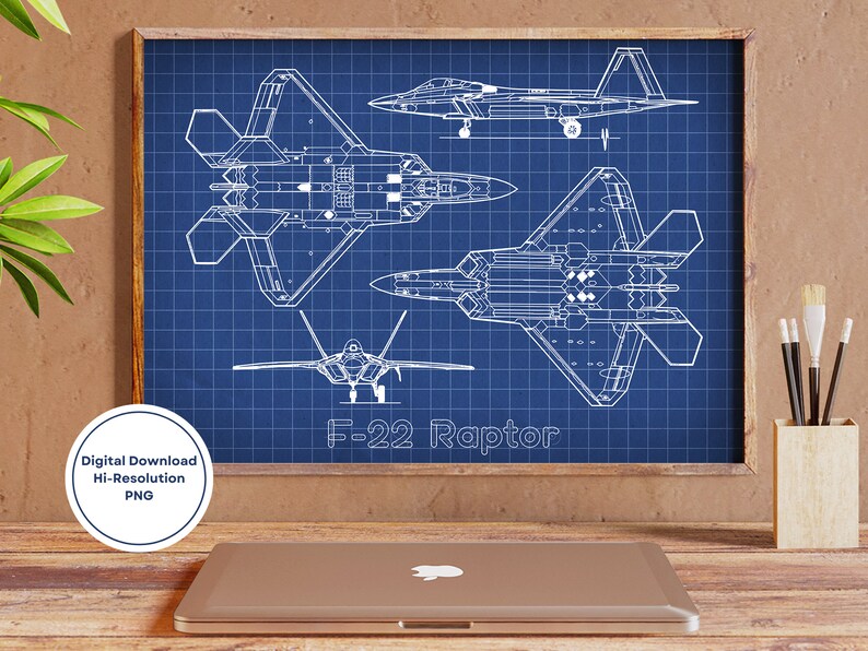 F-22 Raptor Blueprint, F22 Printable Blueprint, Digital Download ...