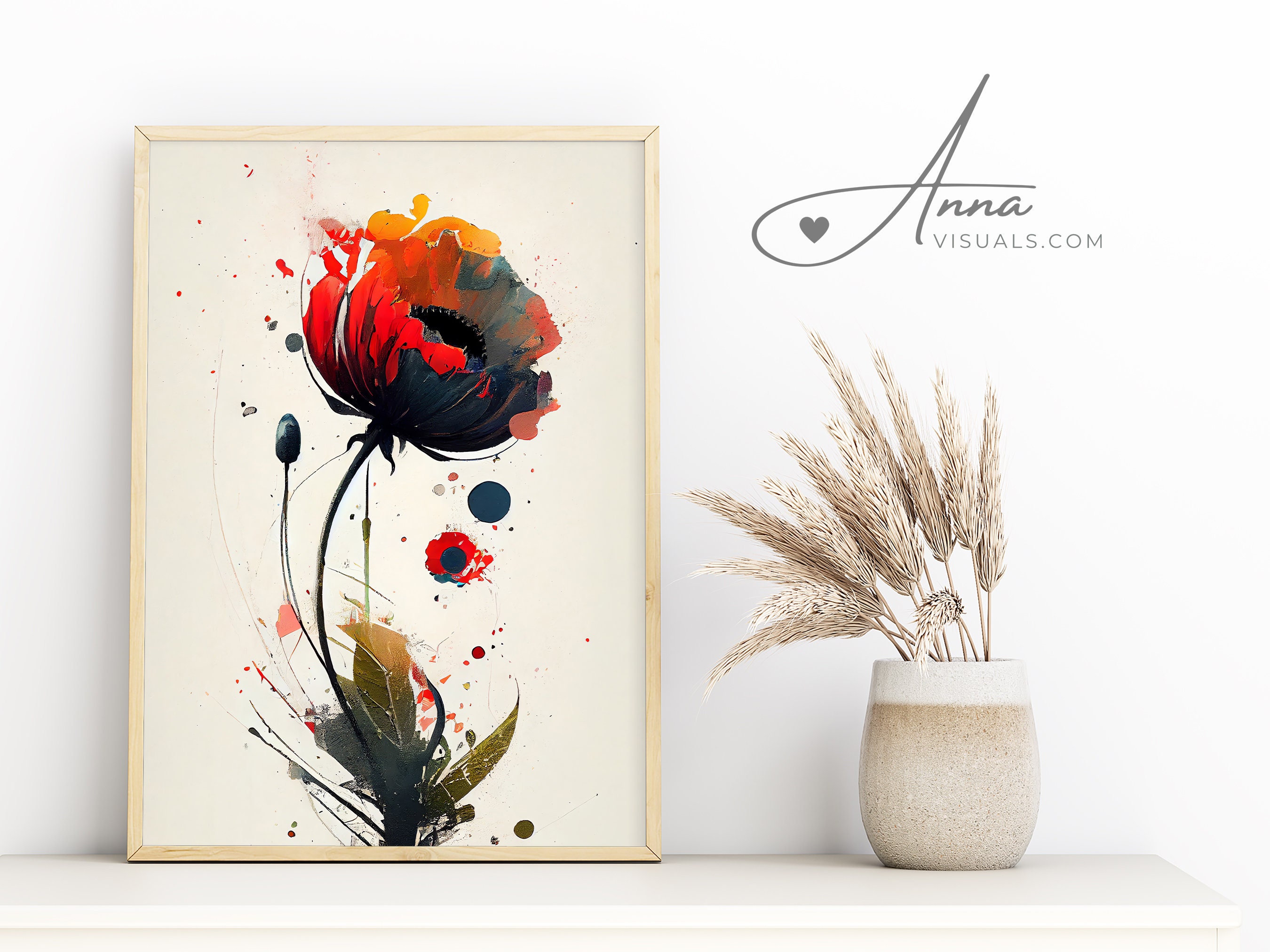 Bold Poppy Flower Poster, Watercolor Flower Painting, PRINTABLE Digital ...