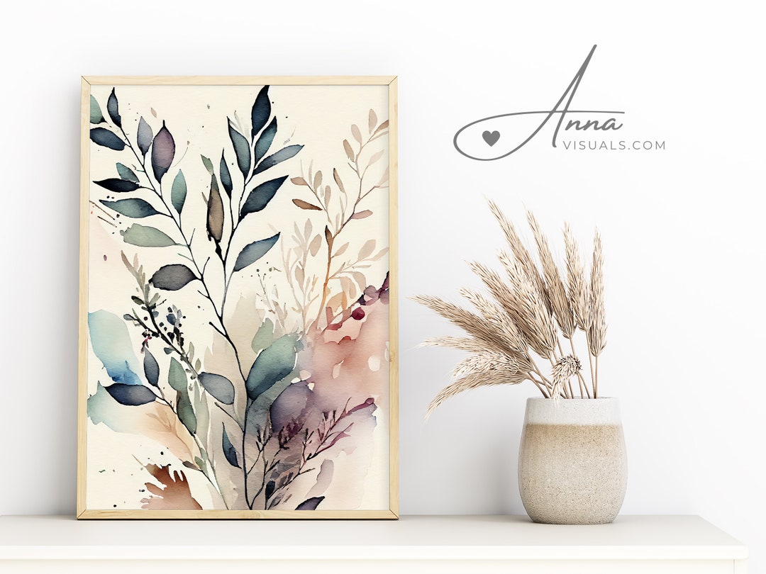 Calm Leaves, Watercolor Flower Painting, PRINTABLE Digital Wall Art ...