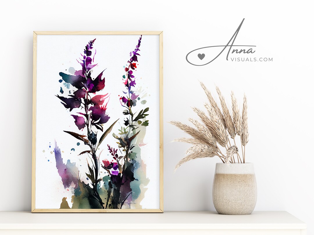 Salvia Flower Poster, Watercolor Flower Painting, PRINTABLE Digital ...