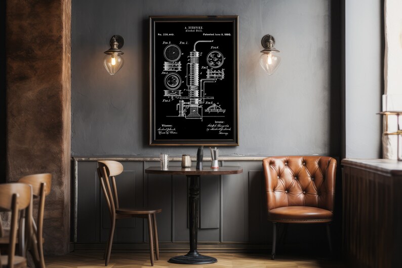 1880 Alcohol Still Patent Art Poster Vintage Bar Decor, Brewer Gift ...