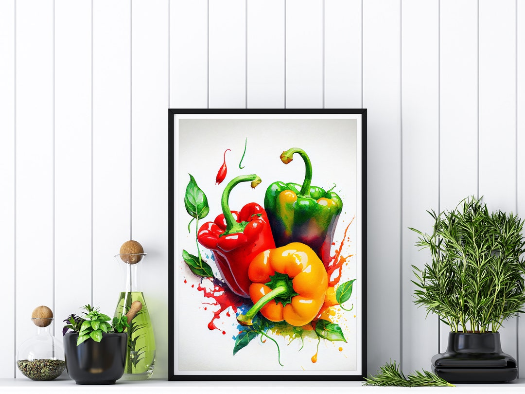 Bell Peppers Wall Art for Kitchen Vegetables Painting Watercolor Art ...