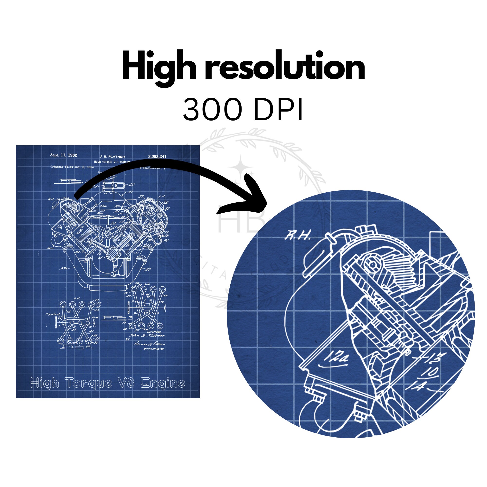 High Torque V8 Blueprint, V8 Printable Blueprint, Mechanic Gift ...