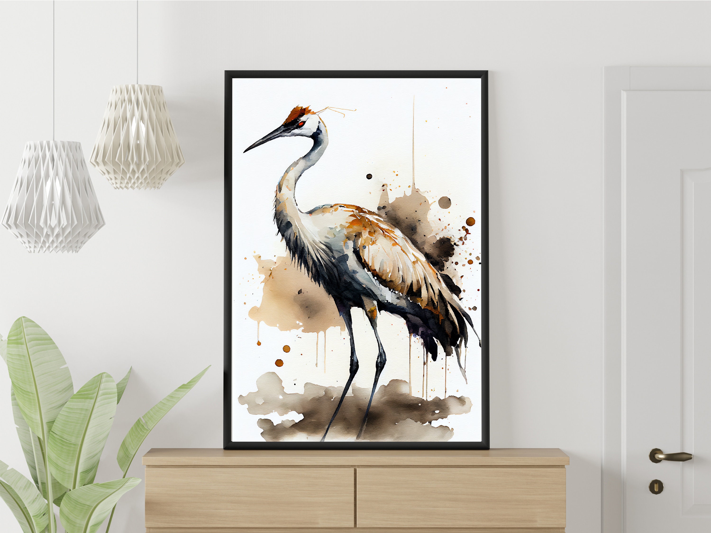 Crane Watercolor Print, Crane Digital Wall Art, AI Generated Art ...
