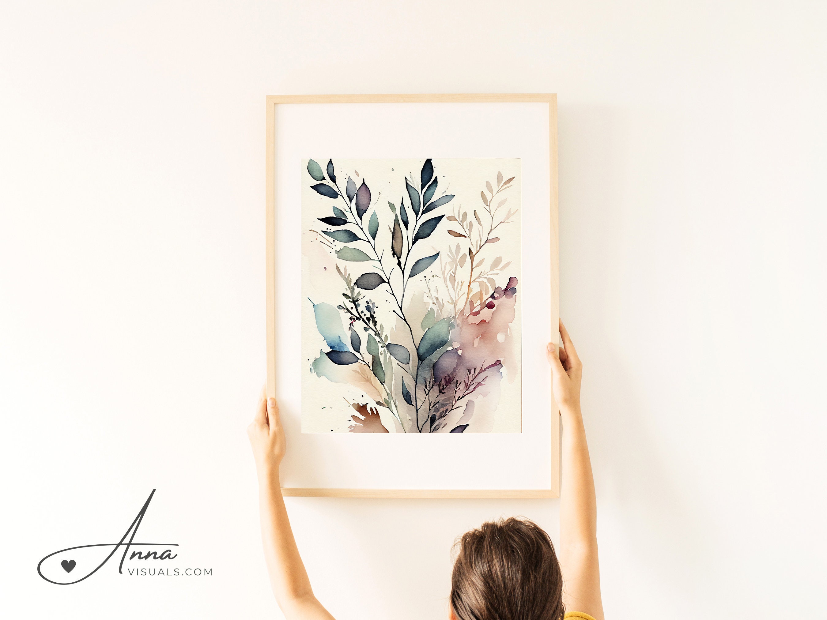 Calm Leaves, Watercolor Flower Painting, PRINTABLE Digital Wall Art ...