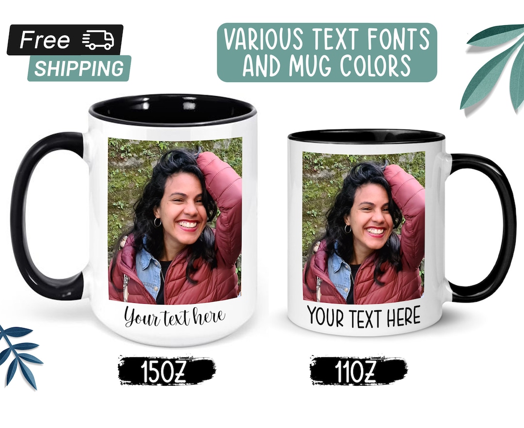 Photo Mug Custom 15oz Black, Custom Text Image Coffee Mug, Personalized ...